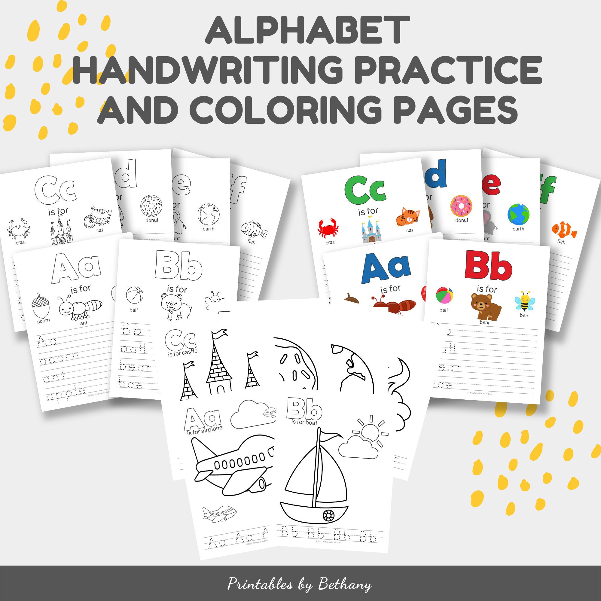 Kids Alphabet Handwriting and Coloring Practice Worksheets Color and BW ...