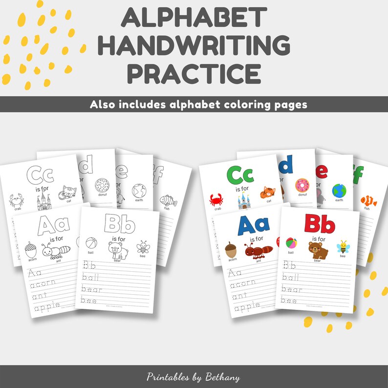 Kids Alphabet Handwriting and Coloring Practice Worksheets Color and BW ...