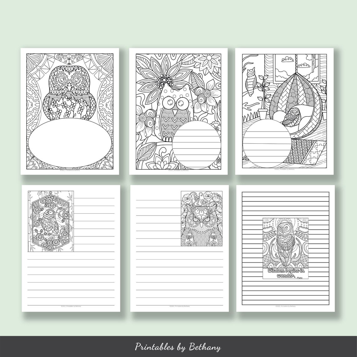 Owl Coloring Pages and Journal for Teens, Kids, and Adults Crafts and ...