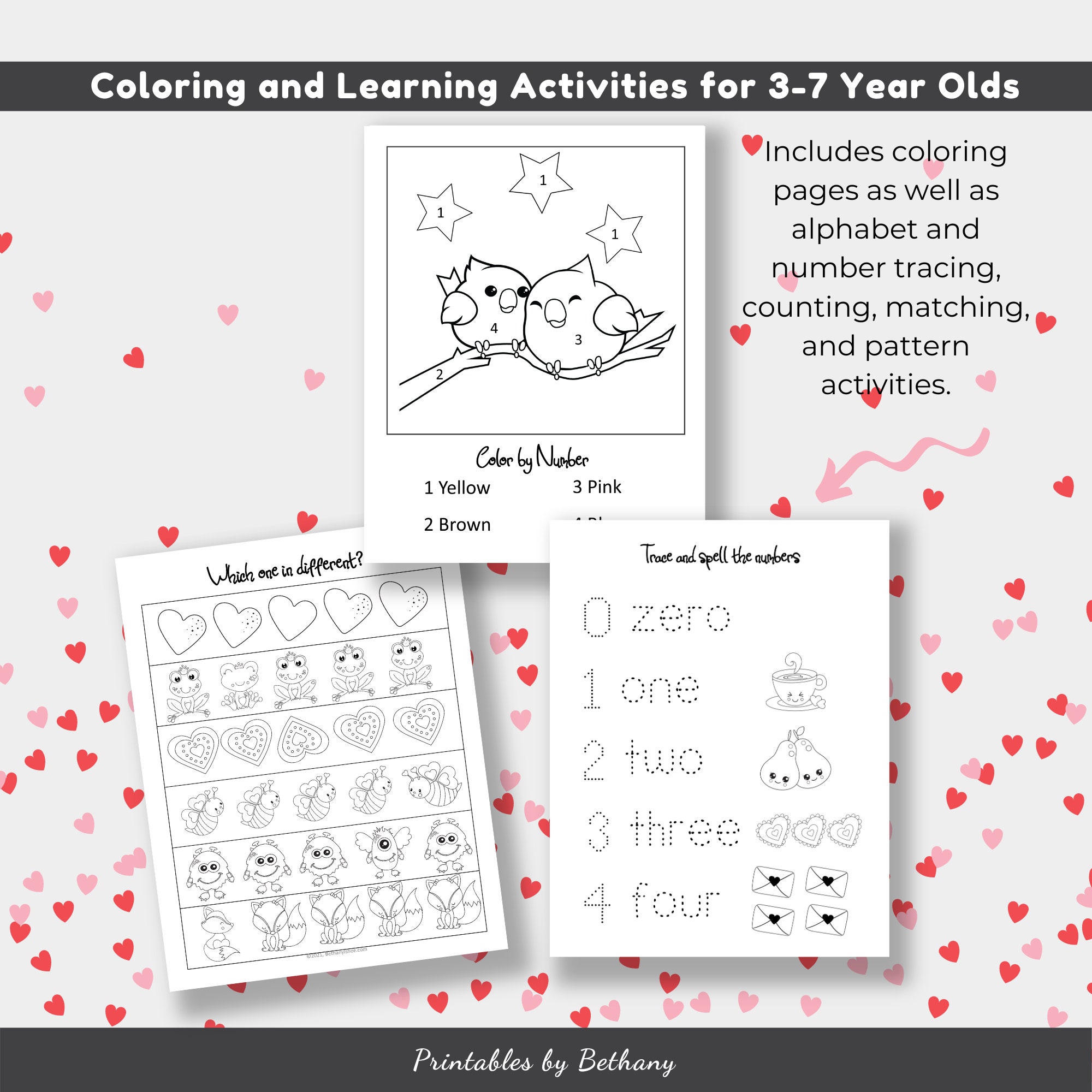 52 Pages of Valentine's Day Coloring and Activity Pages for Kids Ages 3 ...