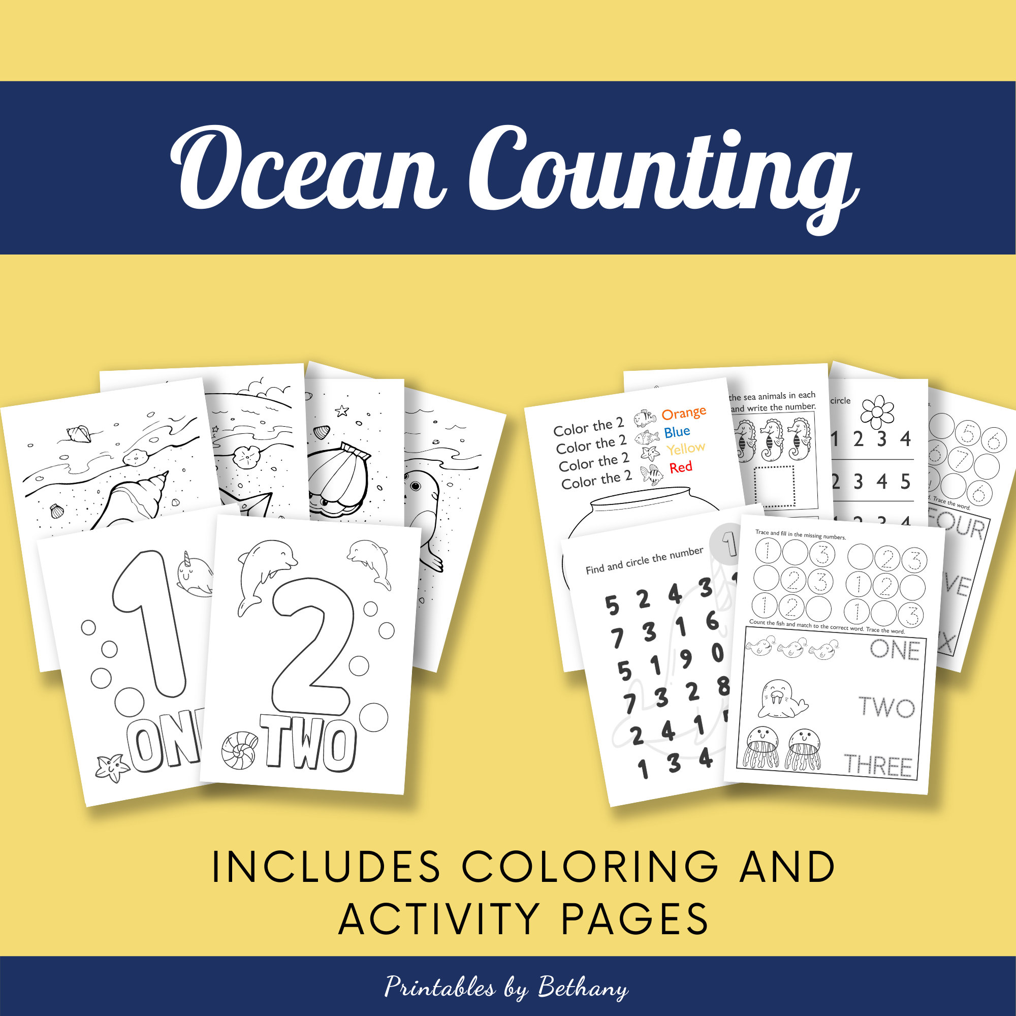 Ocean Learn to Count Activity and Coloring Pack | Includes Flashcards ...