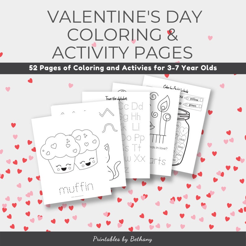 52 Pages of Valentine's Day Coloring and Activity Pages for Kids Ages 3 ...