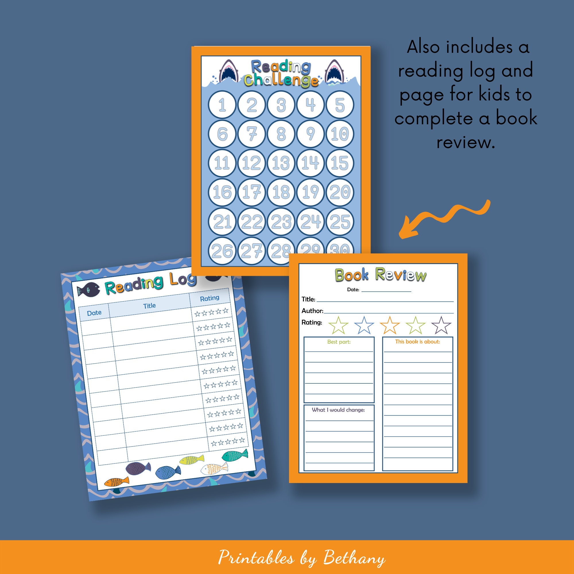 Printable Reading Challenge for Kids | Shark Ocean Fish | Book Review ...