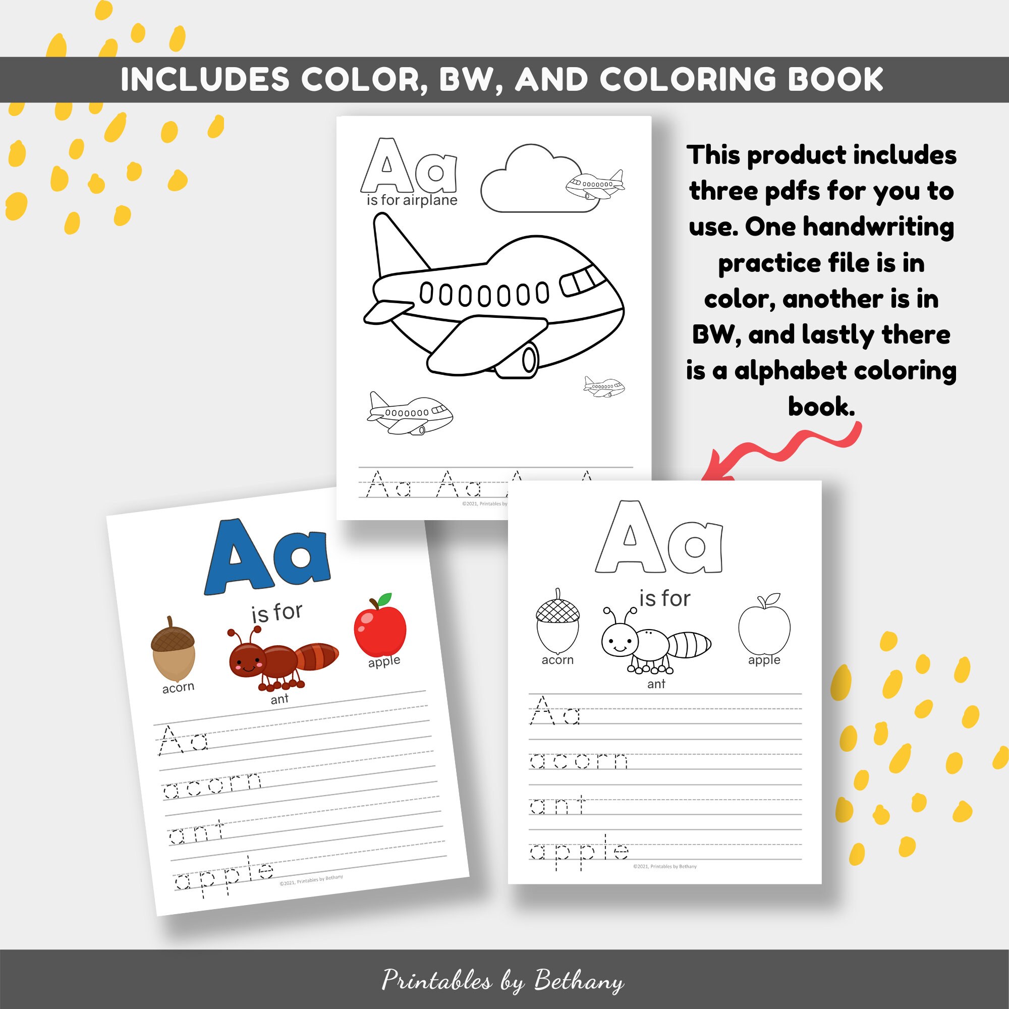 Kids Alphabet Handwriting and Coloring Practice Worksheets Color and BW ...
