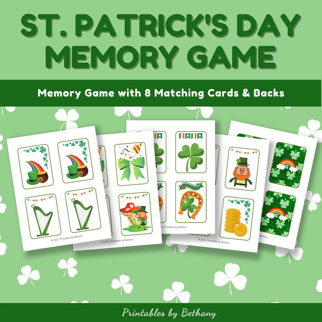 St. Patrick's Day Printable Memory Matching Game for Kids | Instant ...