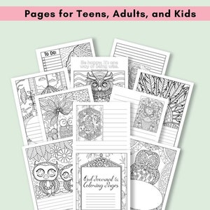 Owl Coloring Pages and Journal for Teens, Kids, and Adults Crafts and ...