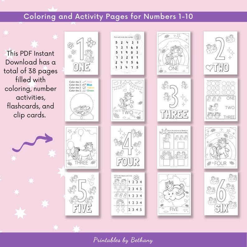 Unicorns Learn to Count Printable Coloring & Activity Pages | Also ...