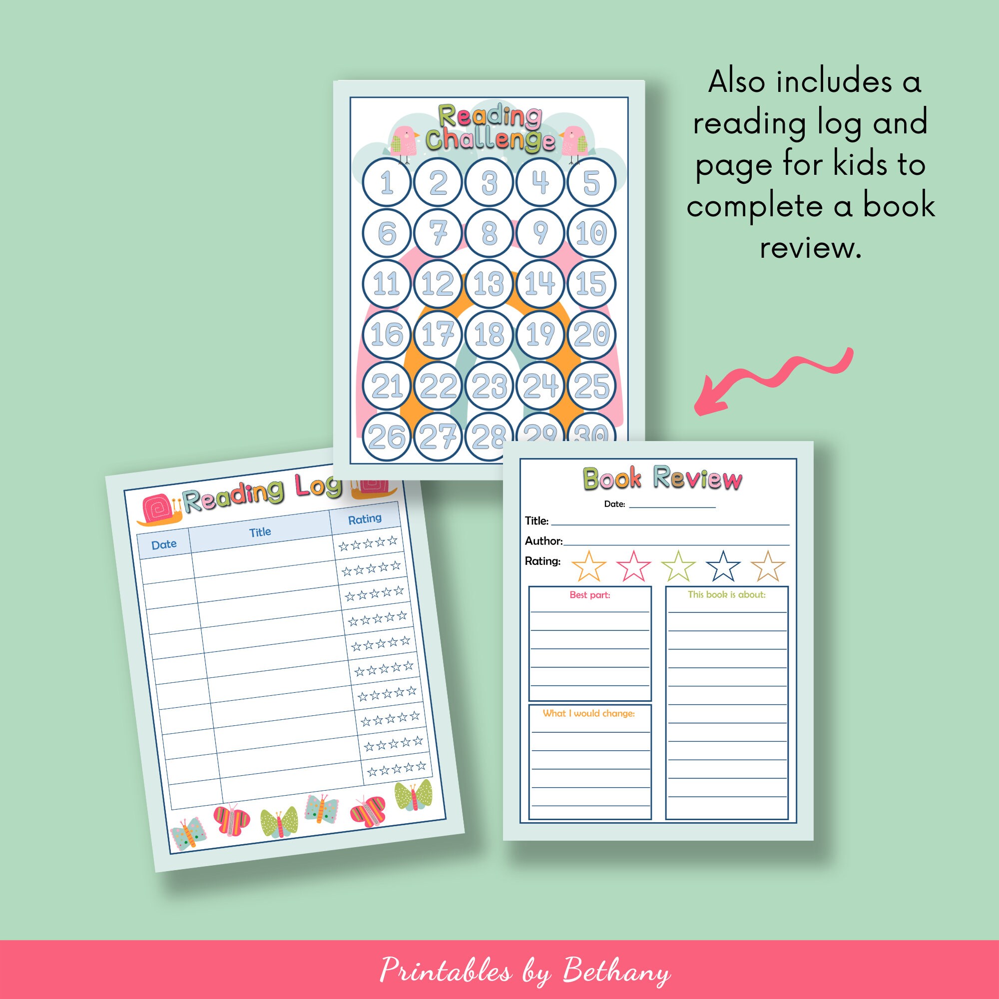 Printable Reading Challenge for Kids | Rainbow Boho Flowers | Book ...