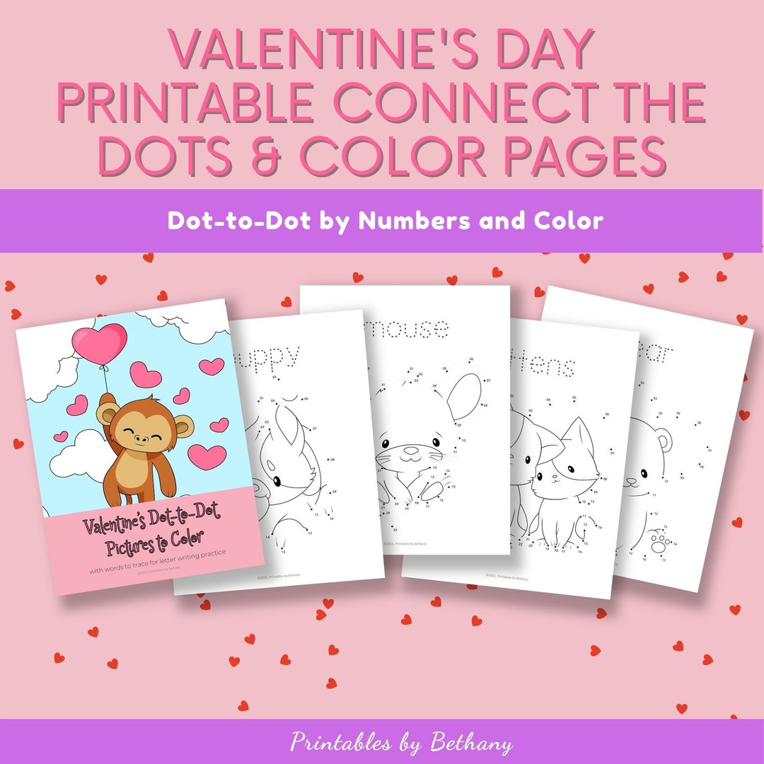 Valentine's Day Printable Connect the Dots Animals for Kids Dot-to-dot ...