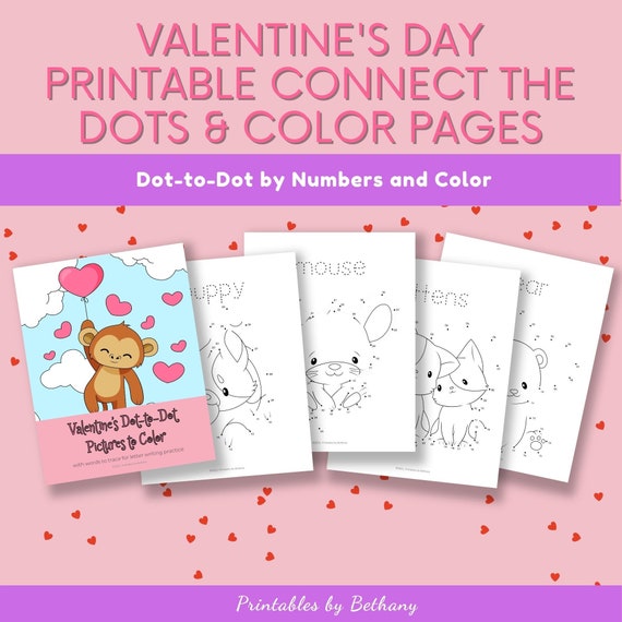 Valentine's Day Printable Connect the Dots Animals for | Etsy