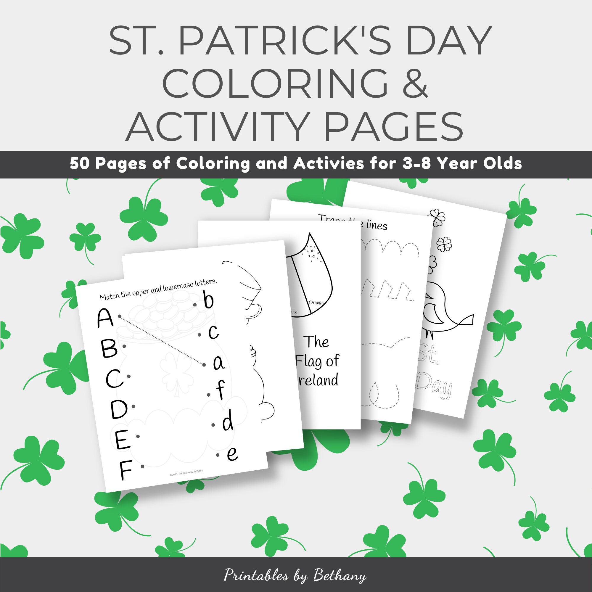 50 Pages of St. Patrick's Day Coloring and Activity Pages for Kids Ages ...