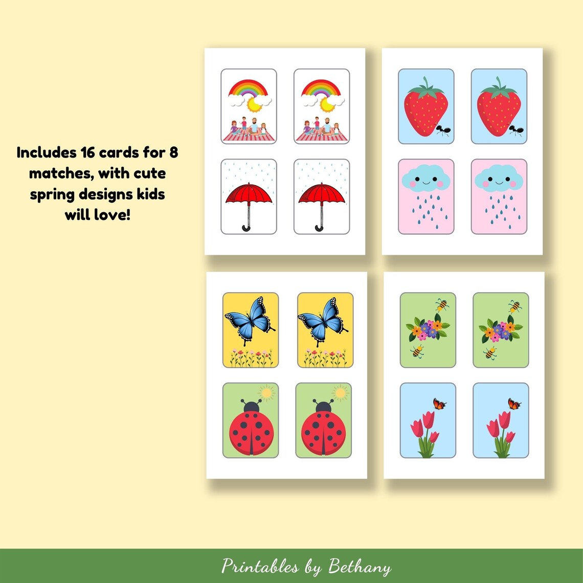 Spring Themed Printable Memory Matching Game for Kids Instant Download ...