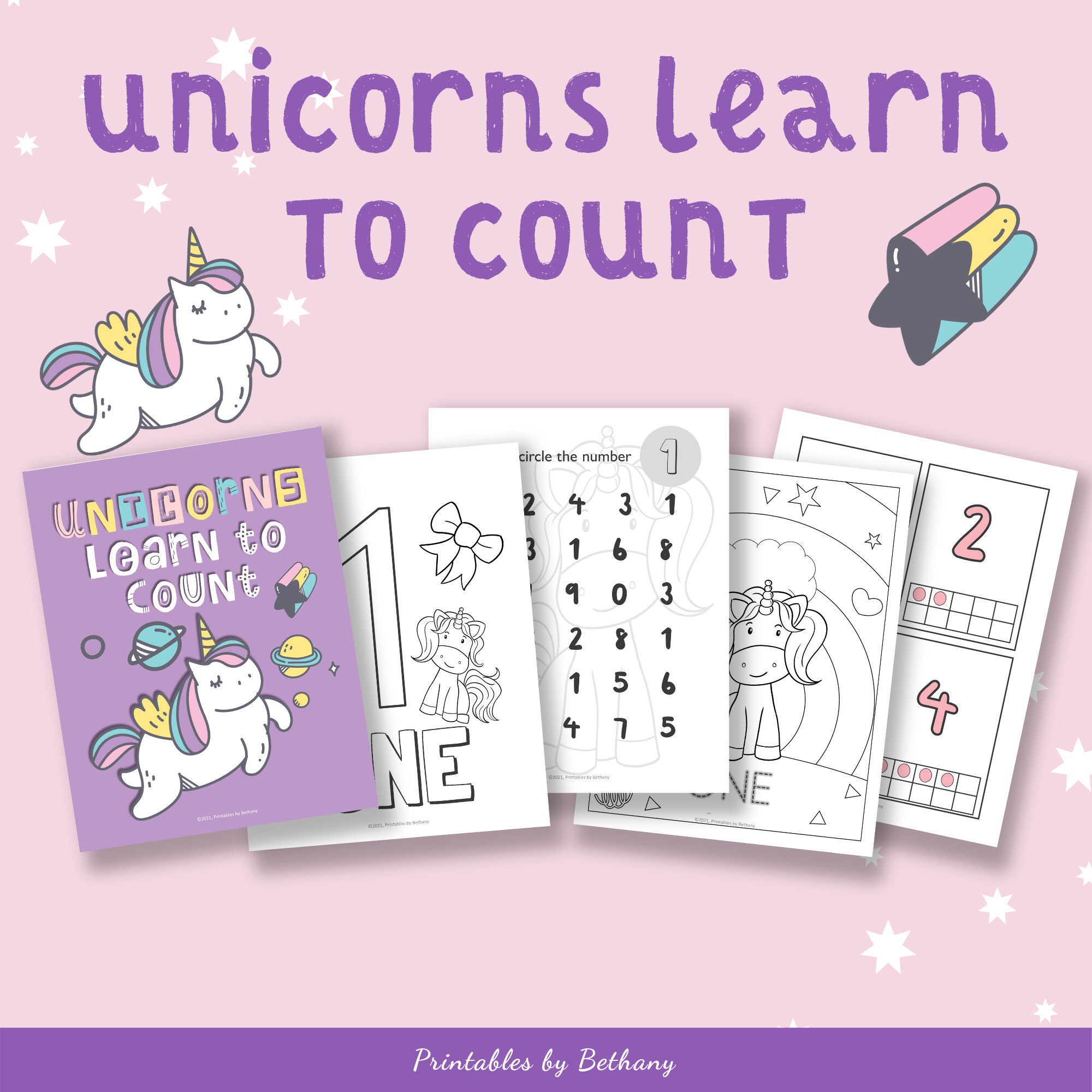 Unicorns Learn to Count Printable Coloring & Activity Pages | Also ...