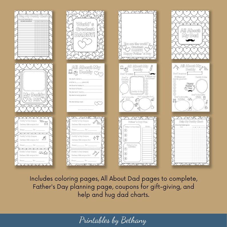 Father's Day Printable Bundle | All About Dad, Coloring Pages, Coupons ...