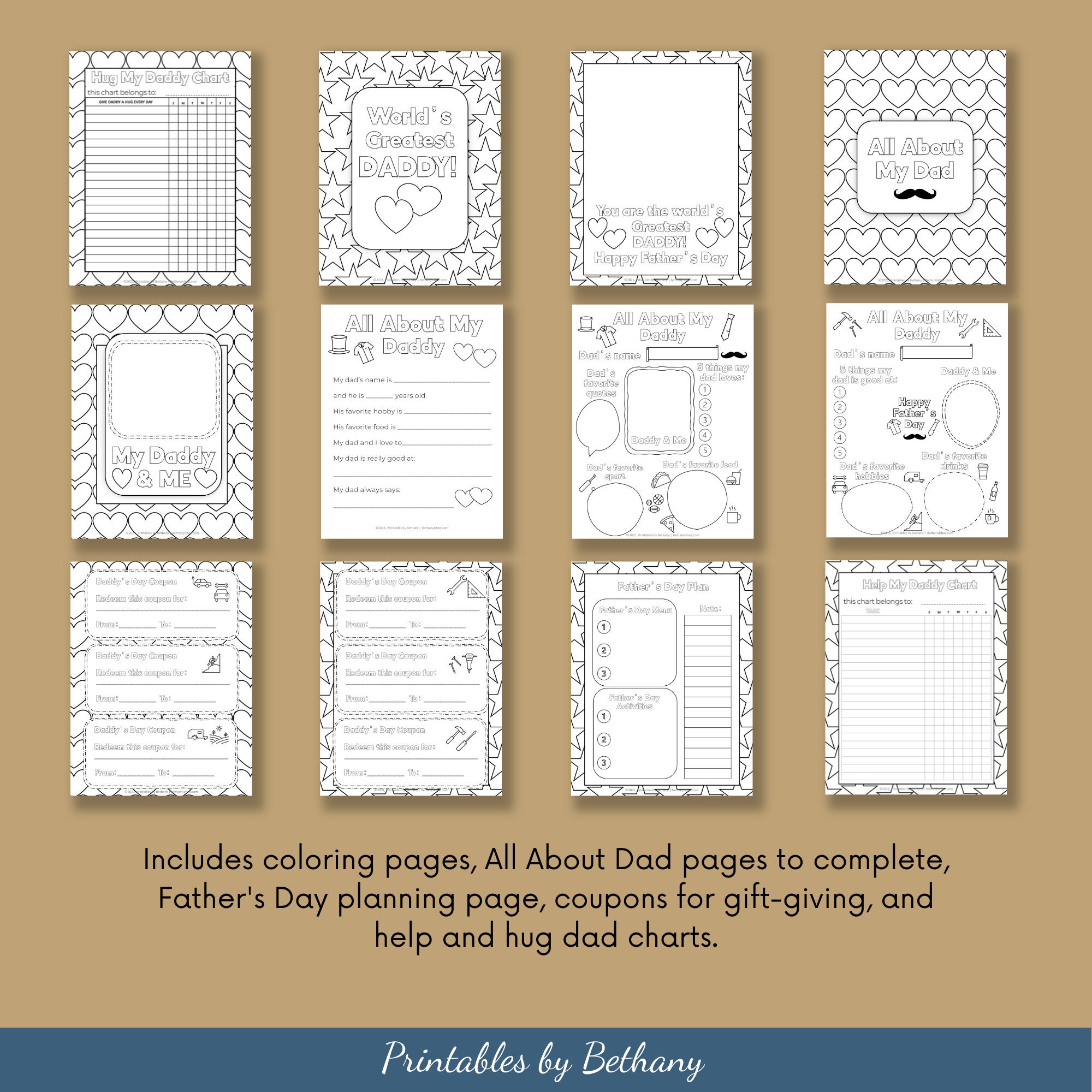 Father's Day Printable Bundle | All About Dad, Coloring Pages, Coupons ...