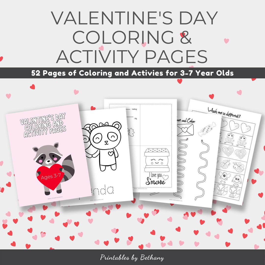52 Pages of Valentine's Day Coloring and Activity Pages for Kids Ages 3 ...