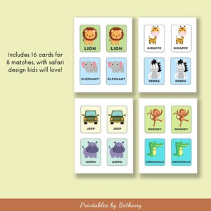 Safari Themed Printable Memory Matching Game for Kids | Instant ...