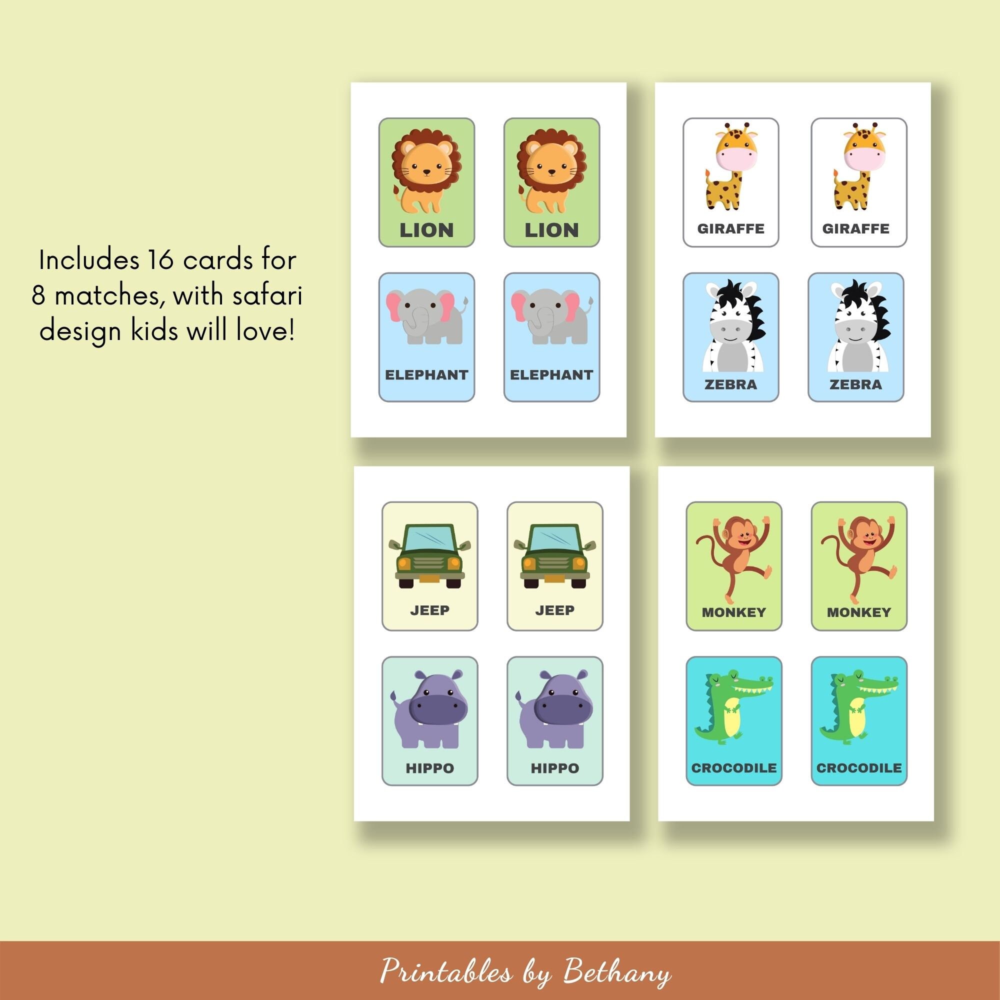 Safari Themed Printable Memory Matching Game for Kids | Instant ...