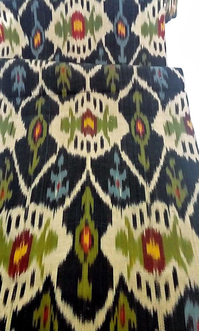 Patterned Silk Adras Fabric, 100% Handwoven Uzbek Fabric, Tan, Blue ...