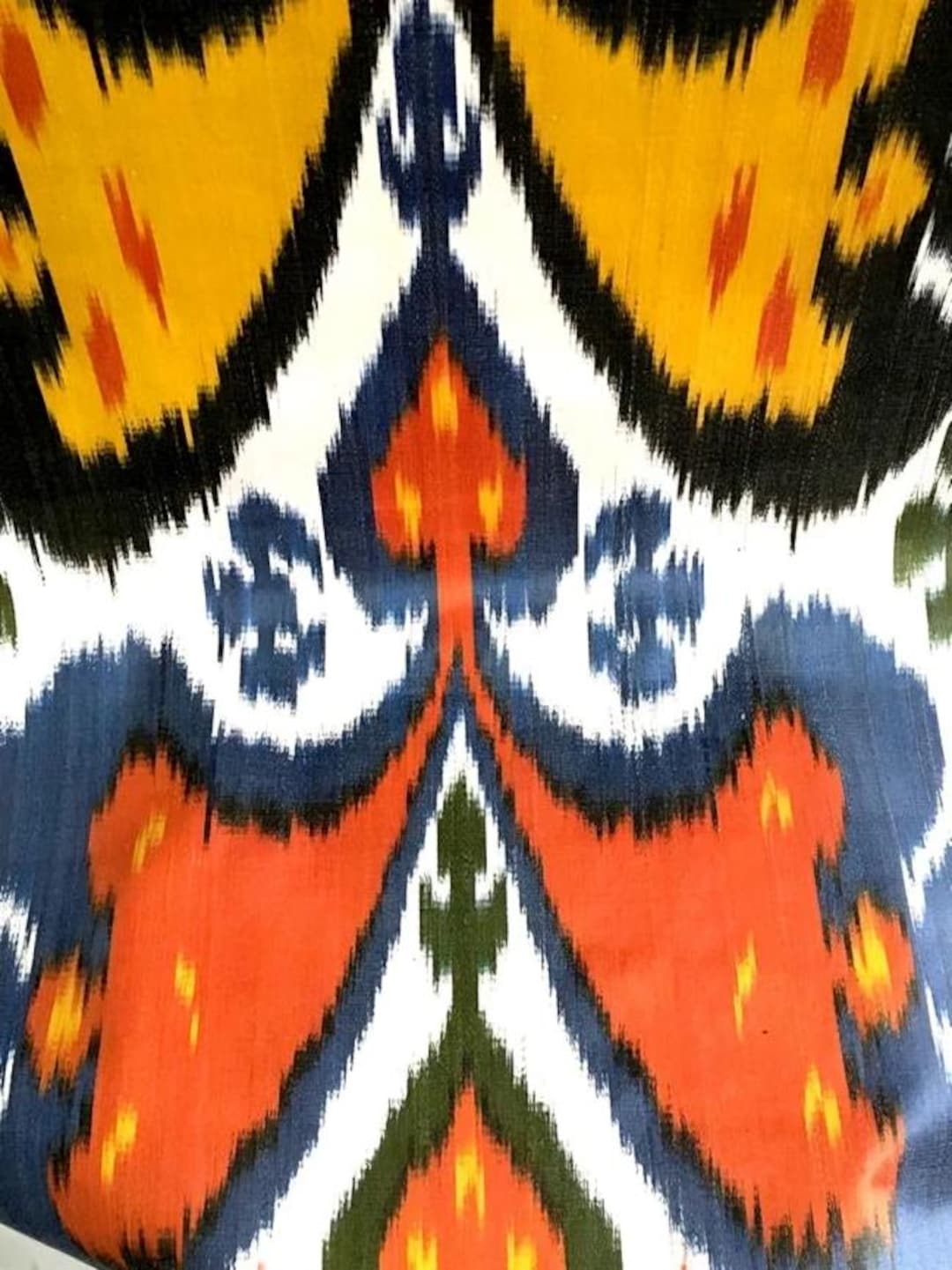 Silk Adras Fabric, 100% Handwoven Uzbek Fabric, Blue, White, Green ...