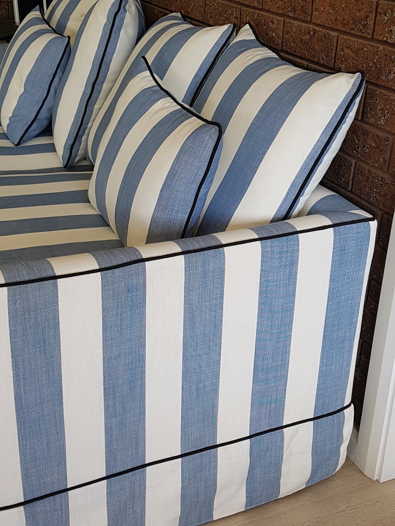 Custom Hamptons Striped Sofa/3 Seater Lounge Blue Denim White Stripe - Etsy