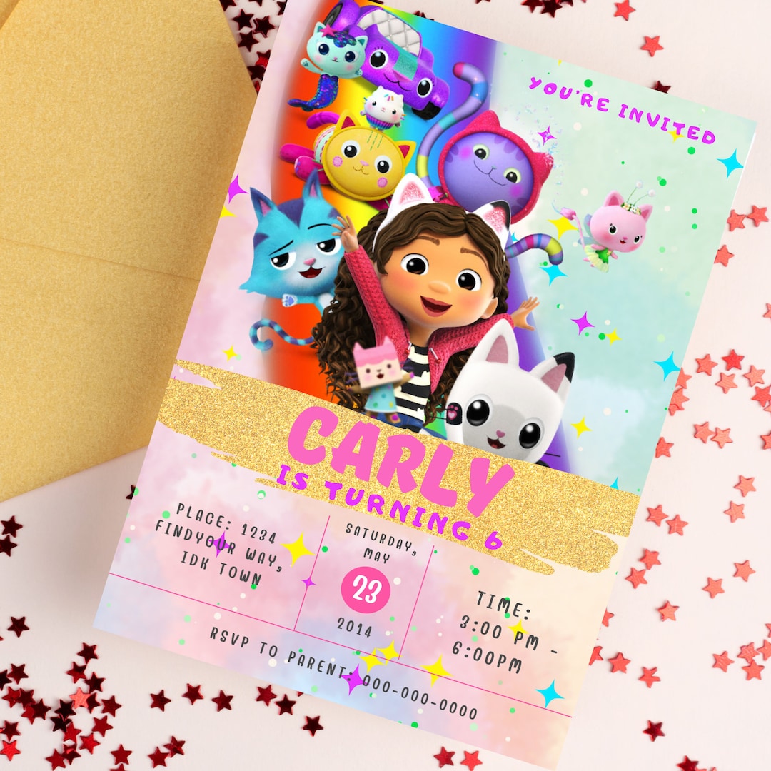 Gabby Dollhouse E-invite, Birthday Invite, Colorful Invite Template - Etsy