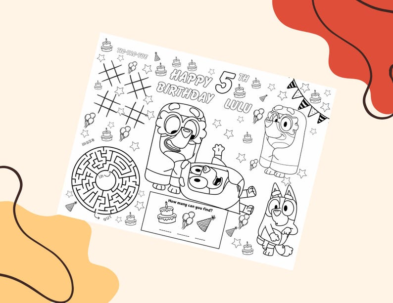 Personalized Bluey & Bingo Activity Sheet. Custom Janet and Rita ...