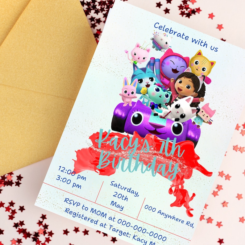 Gabby Dollhouse E-invite Digital Template, Editable Template - Etsy