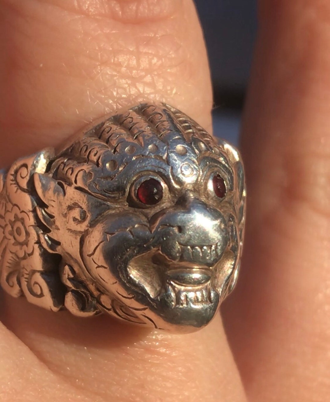 Victorian Hanuman Garnet or Ruby Eyes Sterling Ring - Etsy