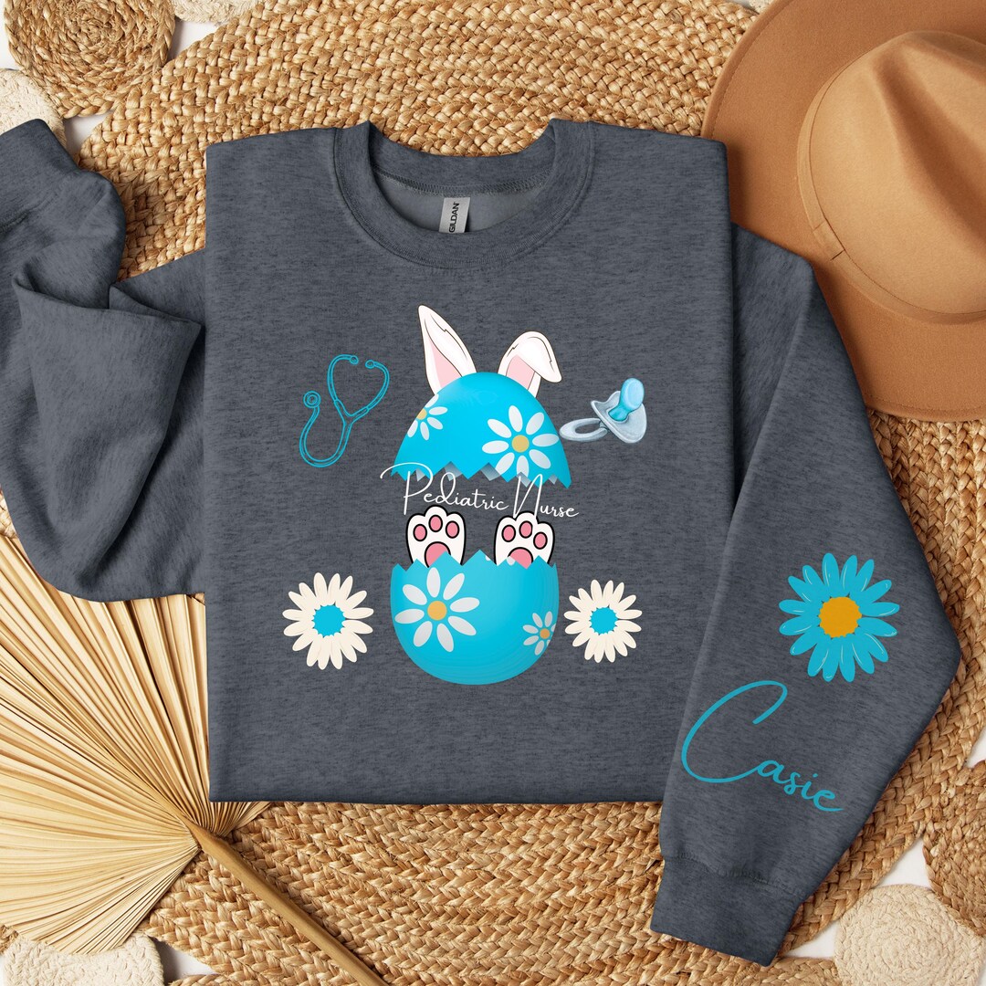 Personalized Pediatric Nurse Sweatshirt, Easter Nurse Sweatshirt, Nurse ...