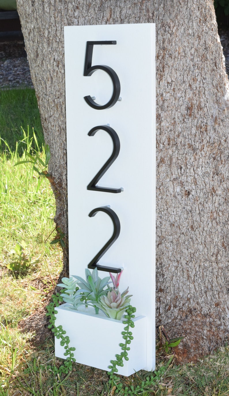 White Address Planter Address Sign With Planter Box - Etsy