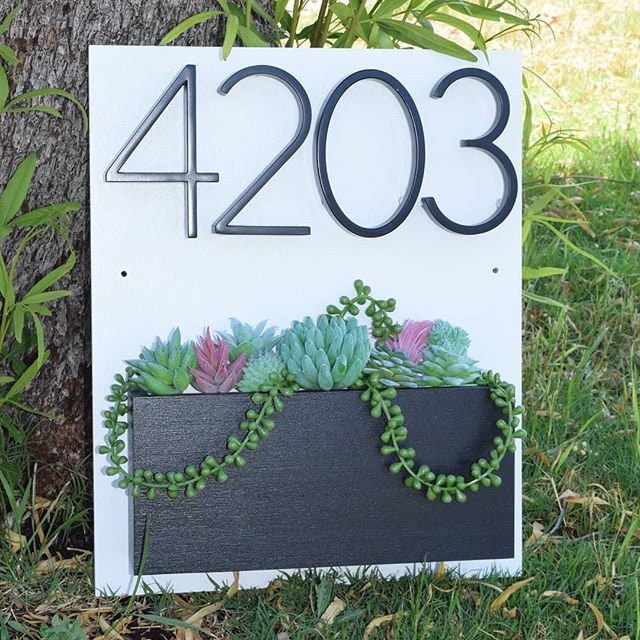 Two-Tone Address Planter Address Sign with Planter Box | Etsy