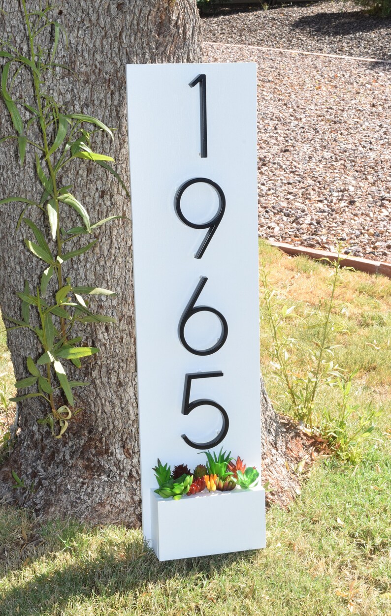 White Address Planter Address Sign With Planter Box - Etsy