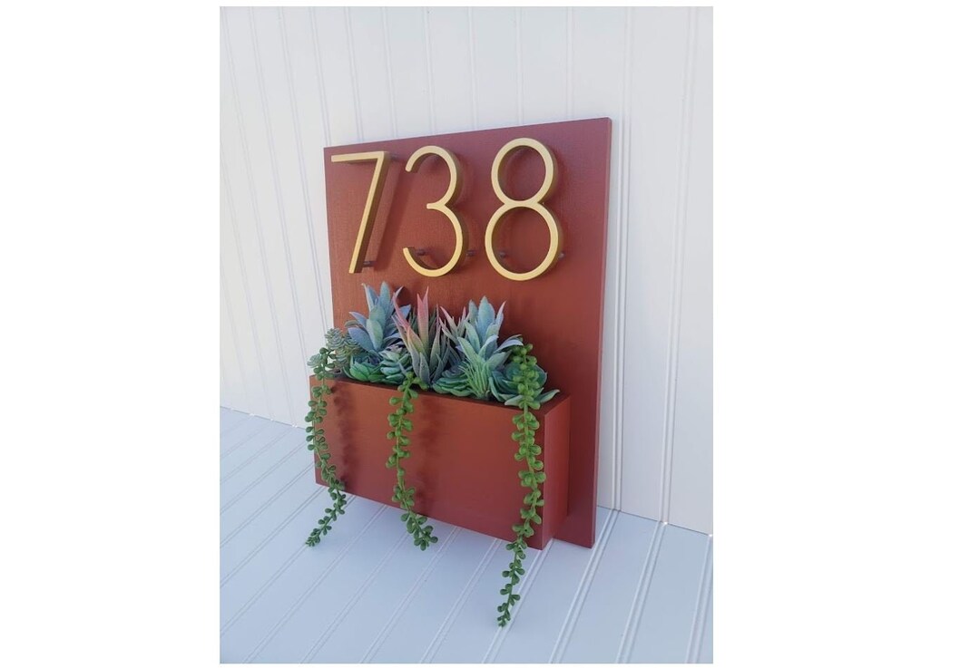 BARN RED Address Planter | Address Sign With Planter Box | Address ...