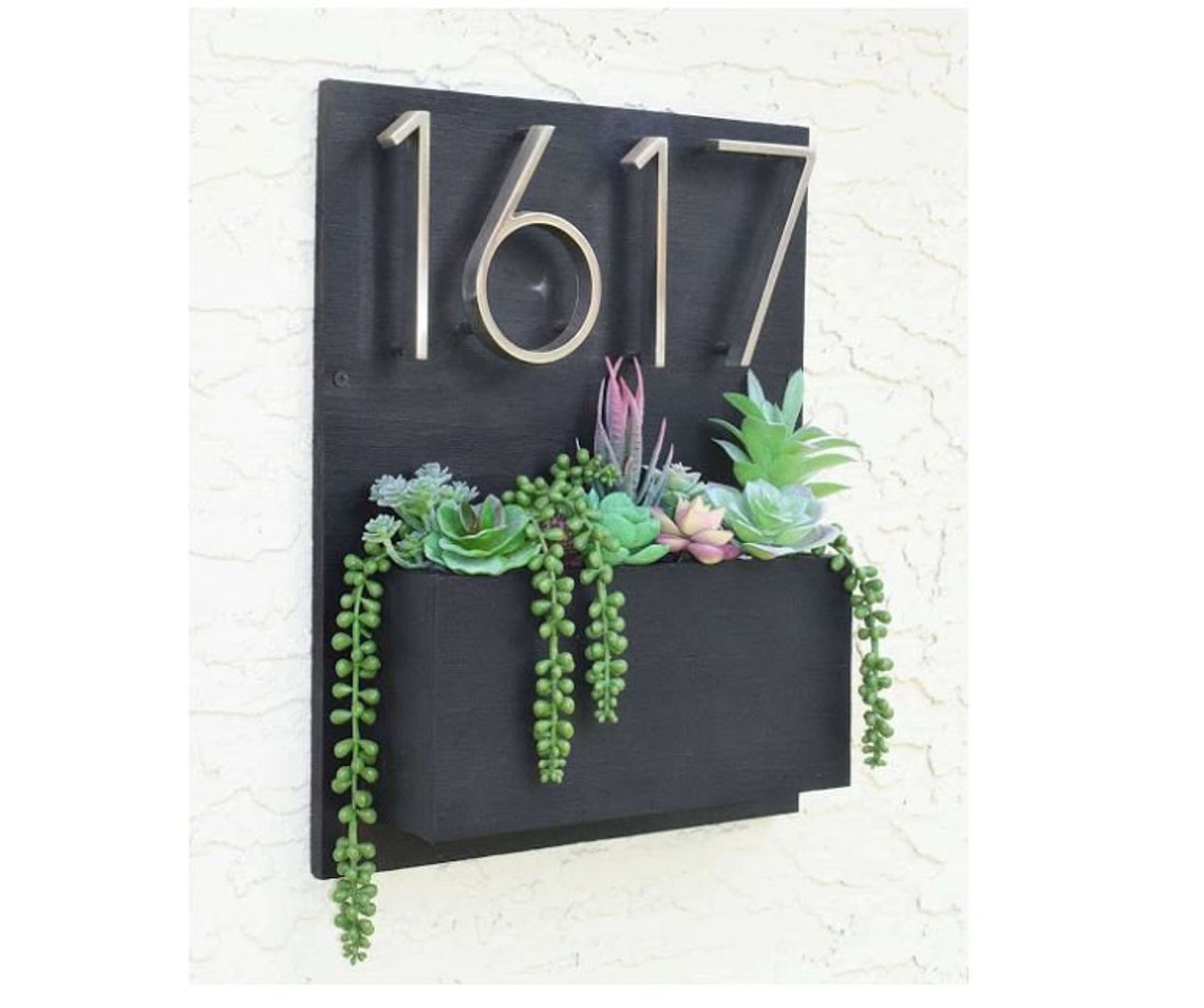 Handmade Address Sign With Planter Box Address Number Plaque | Etsy