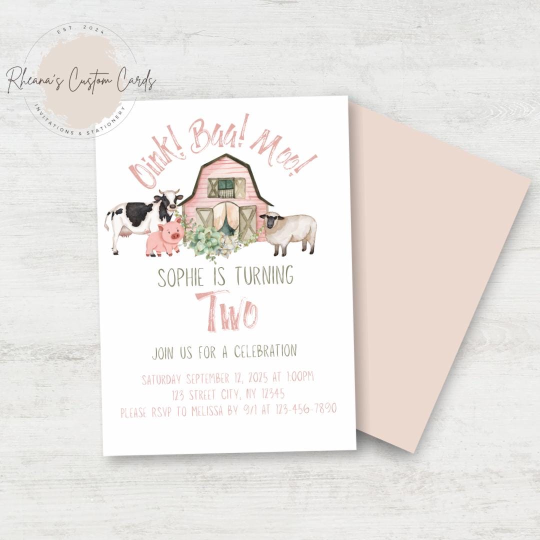 Oink Baa Moo I’m Two Birthday Invitation - Etsy