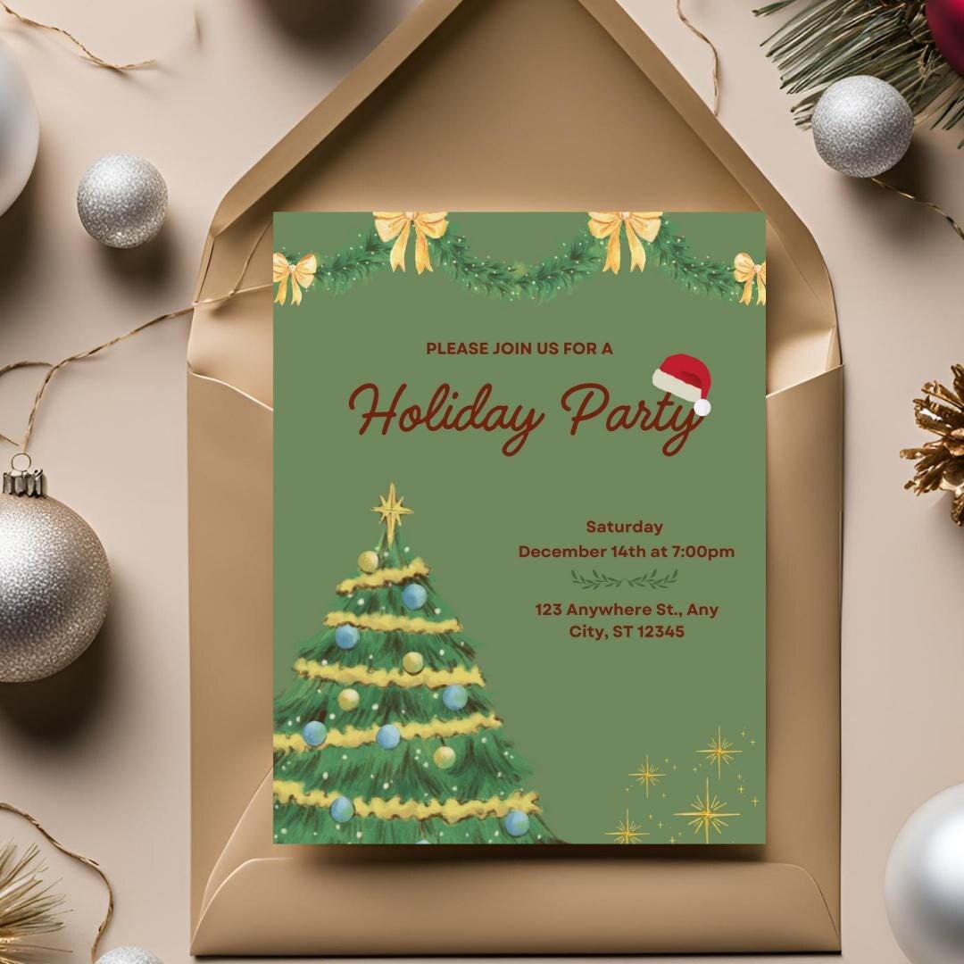 Editable Christmas Party Invitation Template, Holiday Work Party Invite ...