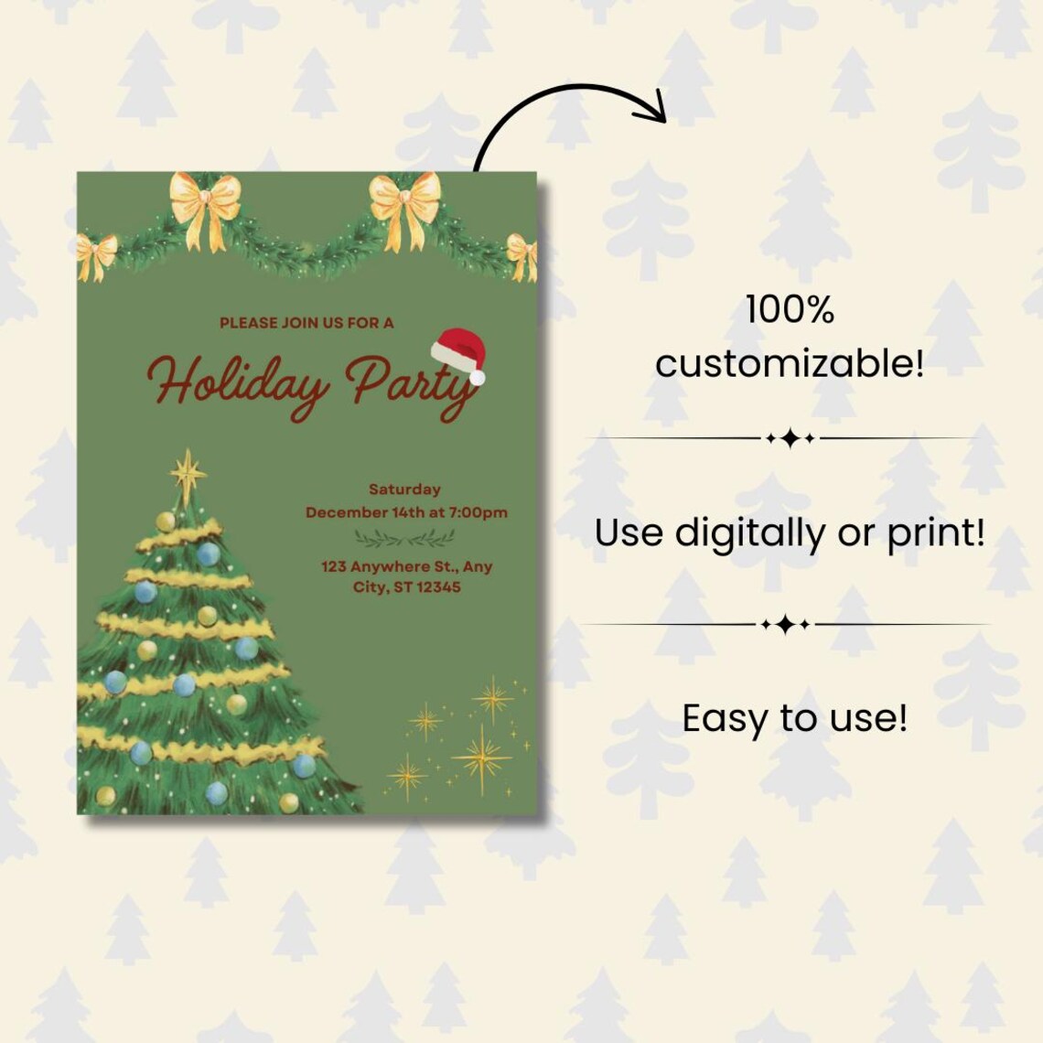 Christmas Party Invitation Template, Editable Christmas Party Invite ...