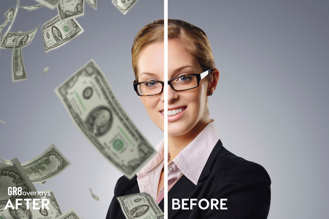 7 FALLING DOLLARS, Photoshop Overlays, PNG Files, Photo Overlays ...