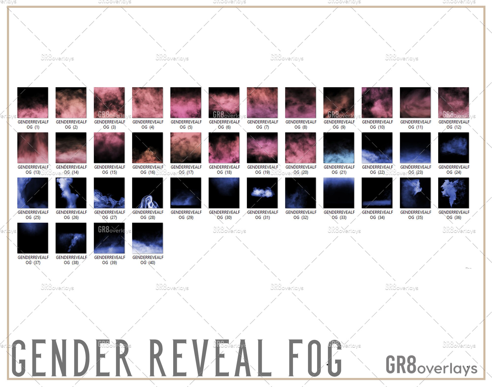 40 GENDER REVEAL Fog Overlays, Digital Files, Smoke Bomb, Pink and Blue ...