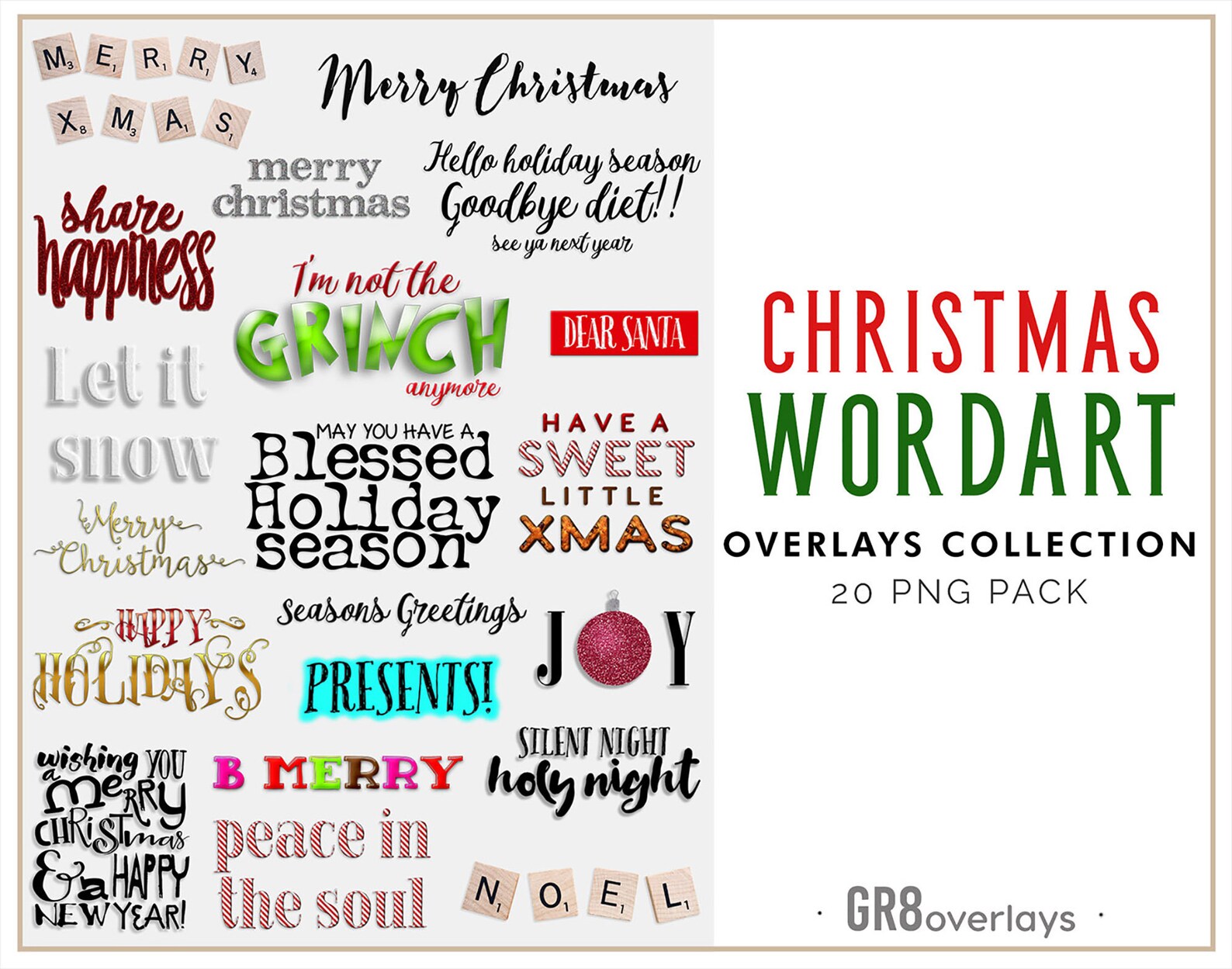20 CHRISTMAS WORDART Photoshop Overlays Photoshop Overlay - Etsy