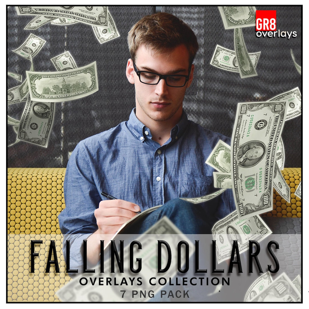 7 FALLING DOLLARS, Photoshop Overlays, PNG Files, Photo Overlays ...