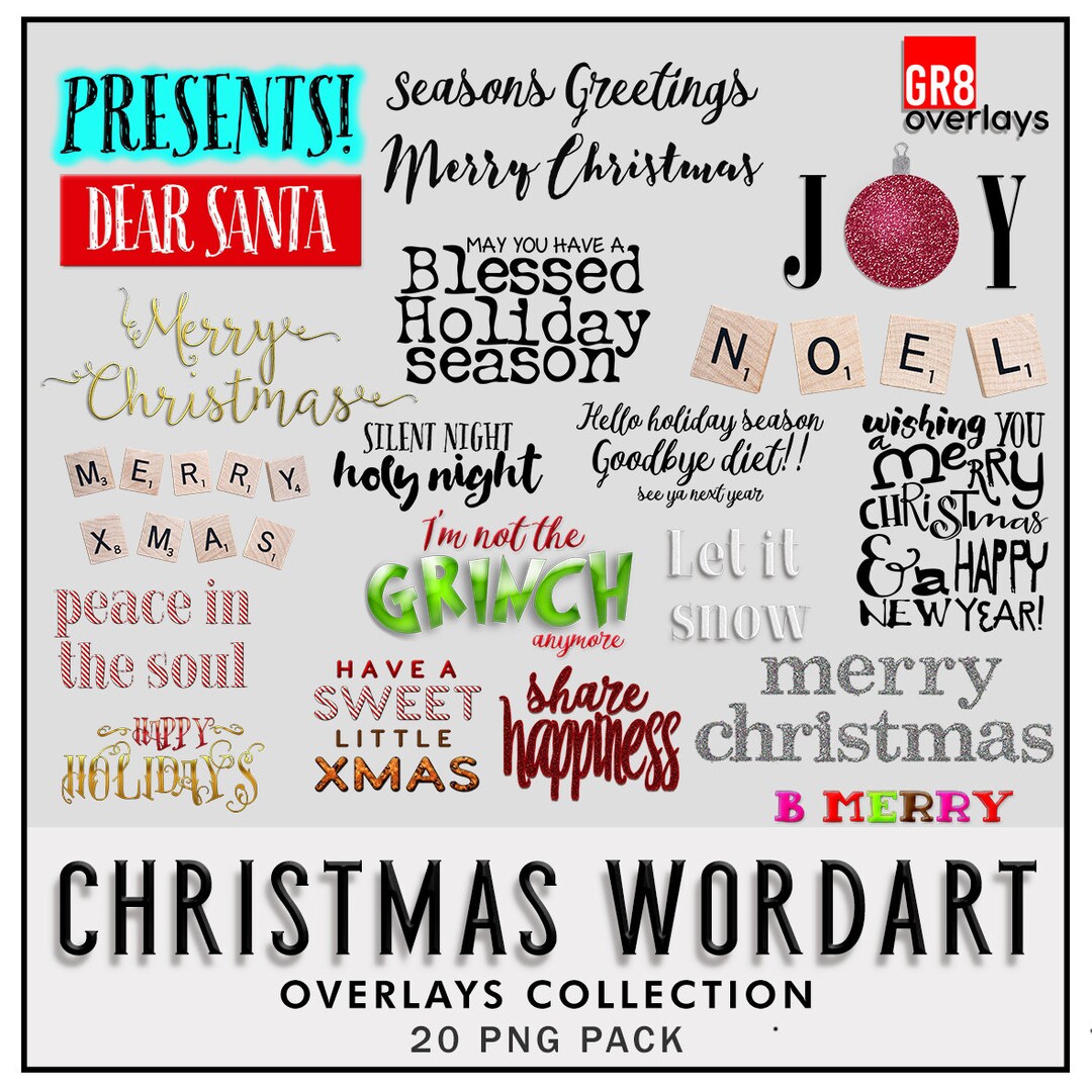 20 CHRISTMAS WORDART, Photoshop Overlays, Photoshop Overlay, PNG ...