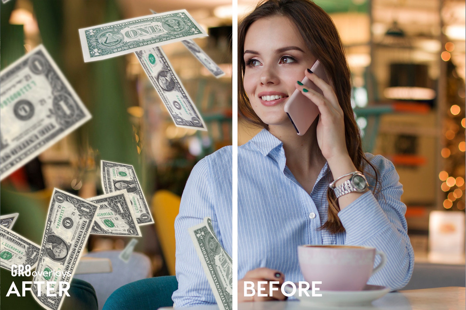 7 FALLING DOLLARS, Photoshop Overlays, PNG Files, Photo Overlays ...