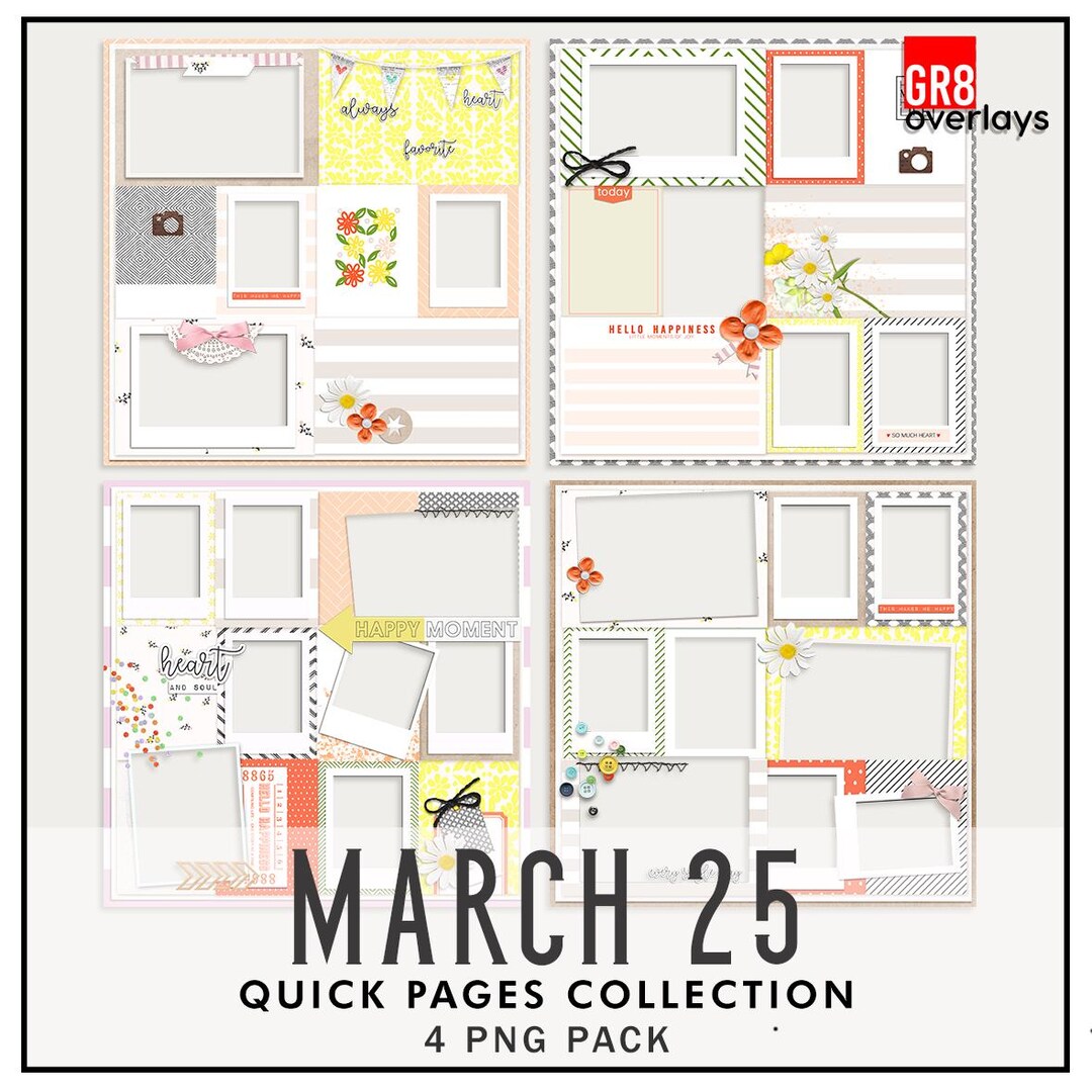 4 Scrapbook Templates in PNG, MARCH 25, Quick Pages, Pocket Scrapping ...