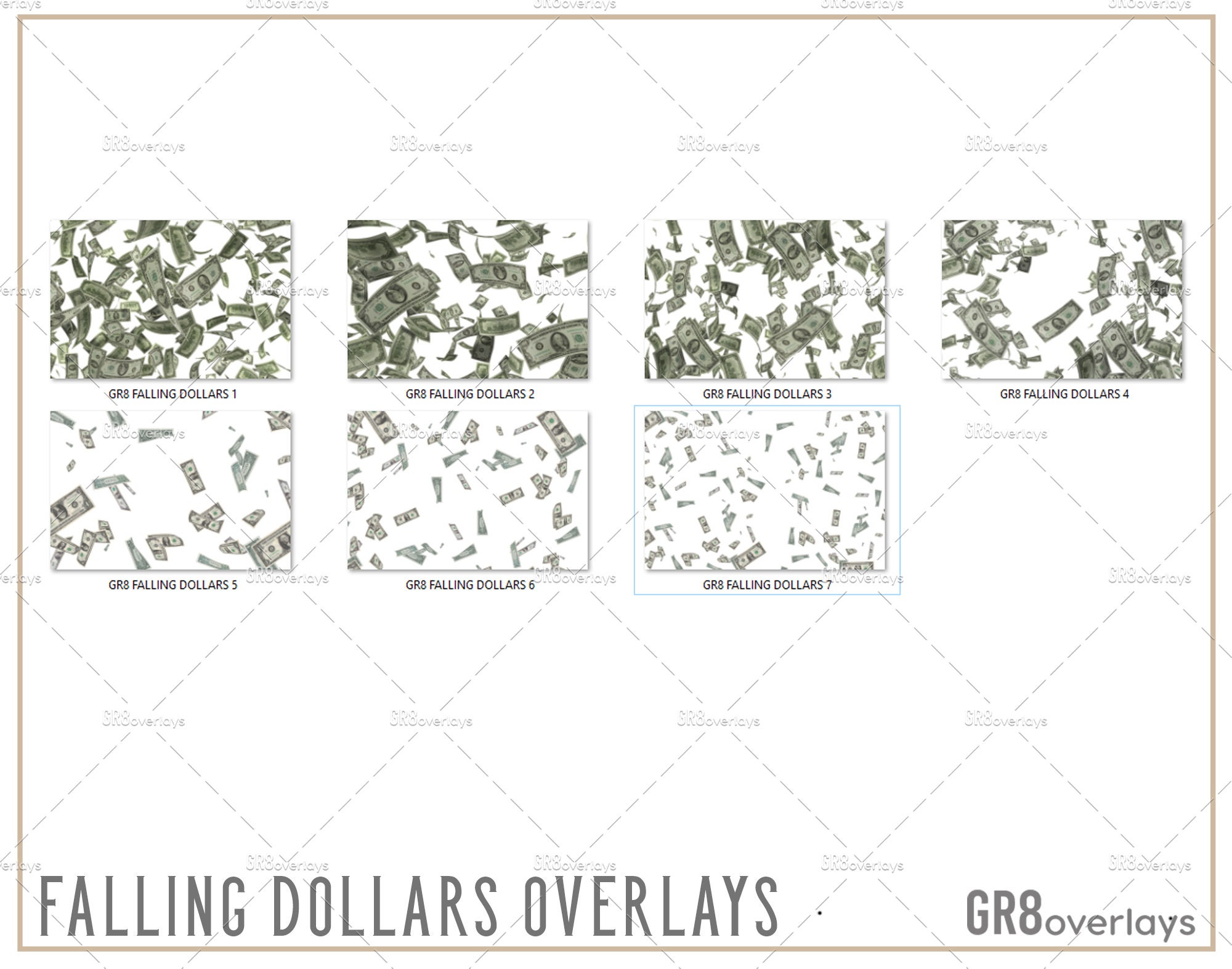 7 FALLING DOLLARS, Photoshop Overlays, PNG Files, Photo Overlays ...