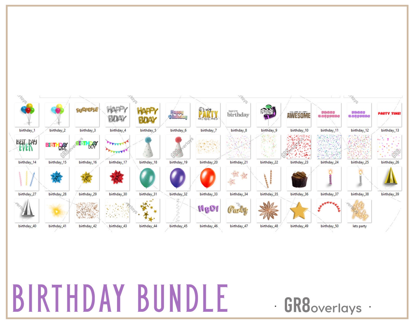 50 BIRTHDAY BUNDLE Overlays, PNG Overlays, Photoshop Overlays ...