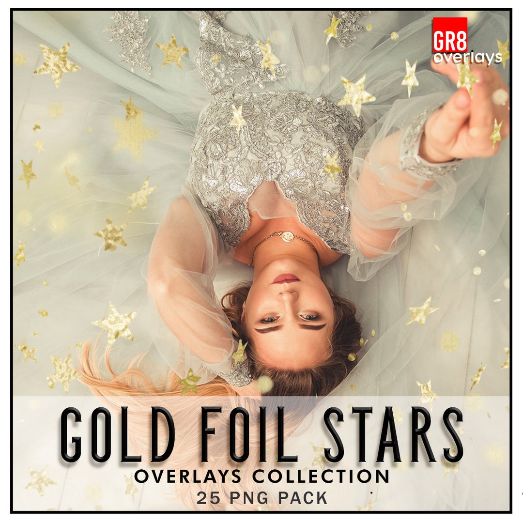 25 FOIL STARS Overlays, Digital Falling Stars Confetti Effect, Gold ...