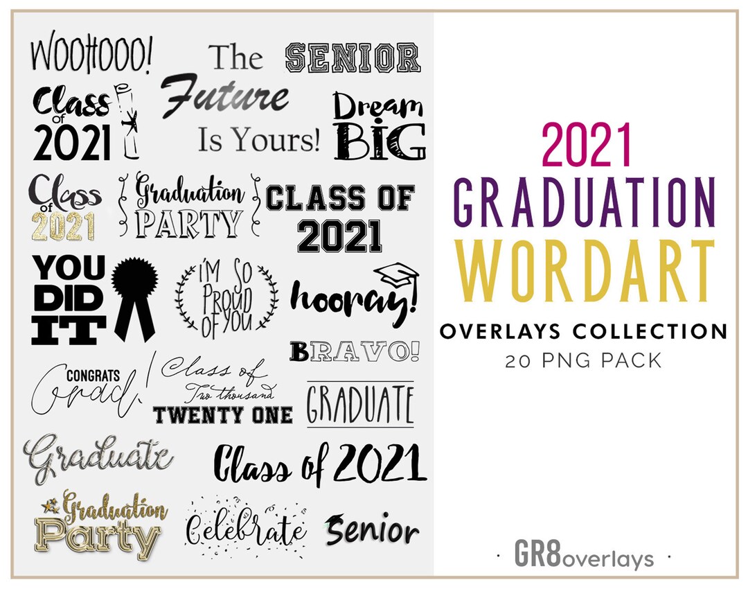 20 GRADUATION WORDART 2021 Photoshop Overlays Photoshop - Etsy