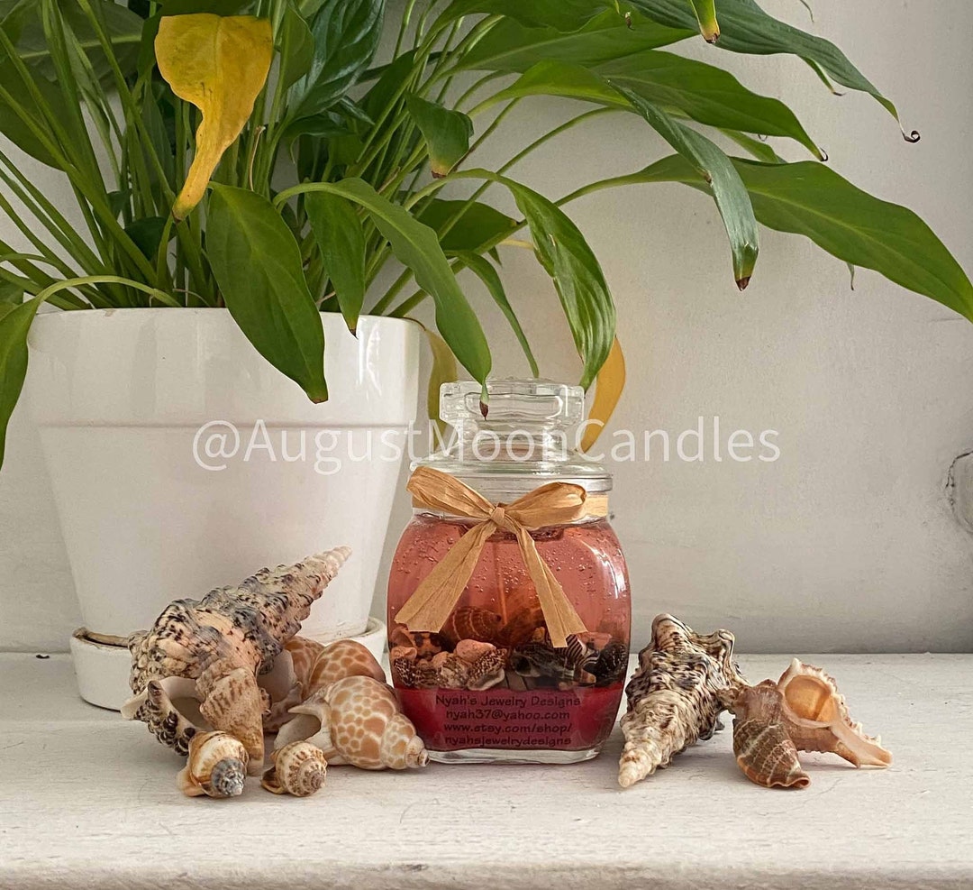 Natural Seashell Scented Candles in Apothecary Jars Red Sand, Shell ...
